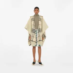 Burberry Cashmere Hooded Cape With Checked Lining