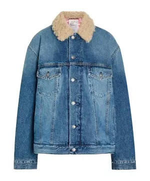 Acne Studios Quilted Faux Shearling And Denim Jacket - Blue
