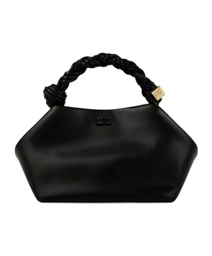 GANNI Leather Crossbody Bag With Braided Top Handle - Black
