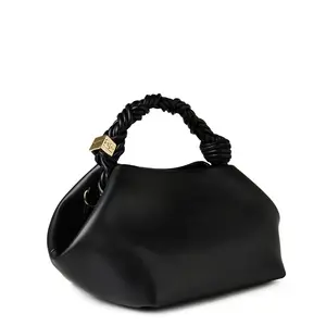 GANNI Leather Crossbody Bag With Braided Top Handle - Black