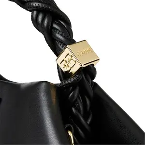 GANNI Leather Crossbody Bag With Braided Top Handle - Black