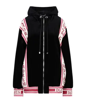 Dolce & Gabbana Velvet Zip-up Hooded Jacket - Black