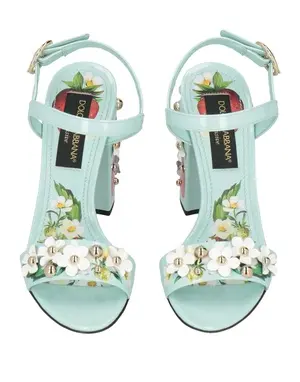 Dolce & Gabbana Floral Print Embellished Block Heel Sandals