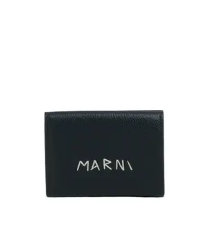 Marni Leather Trifold Wallet With Mending - Black