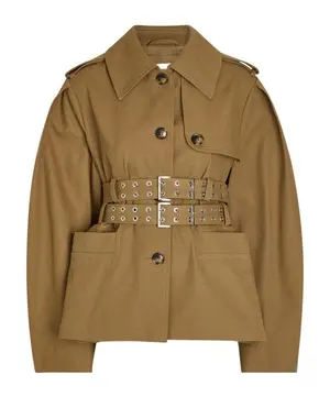 GANNI Belted Canvas Trench Jacket - Green