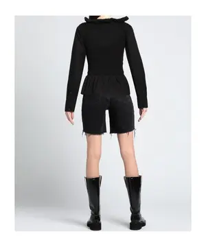 GANNI Square Neck Ruffled Long Sleeve Top - Black