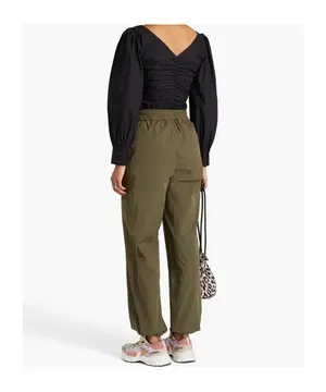 GANNI Pleated V-neck Long Sleeve Blouse