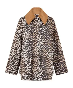 GANNI Leopard Print Casual Jacket - Nude