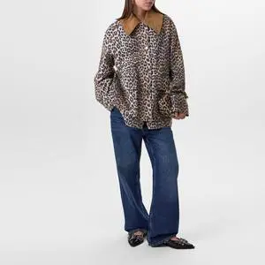 GANNI Leopard Print Casual Jacket - Nude