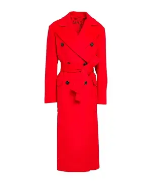 MAXCO. Belted Wool Coat With Notched Lapel - Red