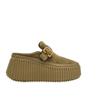 Chloé Platform Wedge Suede Mules