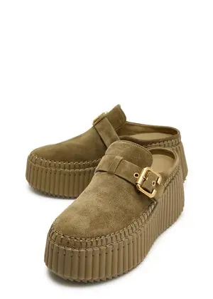 Chloé Platform Wedge Suede Mules