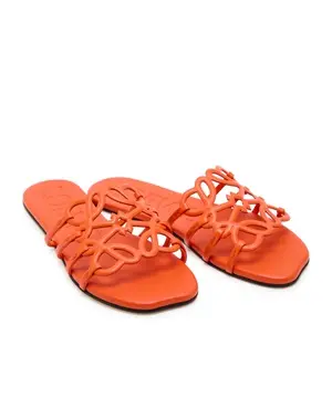Loewe Petal Anagram Leather Sliders - Red