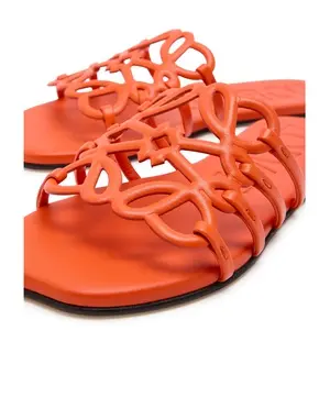 Loewe Petal Anagram Leather Sliders - Red