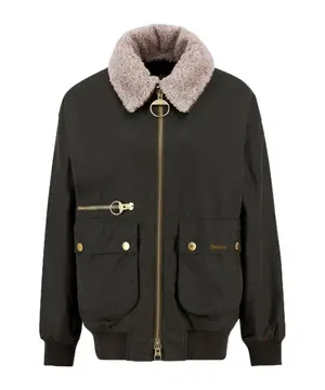 Barbour Maxine Waxed Bomber Jacket With Fur Collar