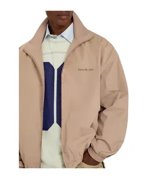 Acne Studios Cotton Zip-up Jacket With Embroidered Logo - Nude