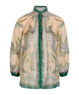 Zimmermann Zimmermann Printed Metallic Cotton And Silk-Blend Blouse Nude