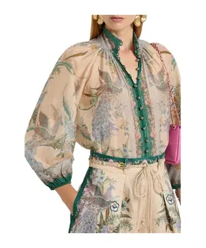 Zimmermann Printed Metallic Cotton And Silk-blend Blouse - Nude