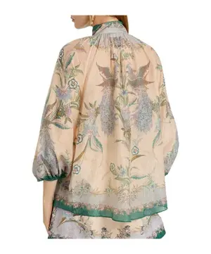 Zimmermann Printed Metallic Cotton And Silk-blend Blouse - Nude