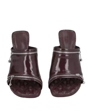 Burberry Glossy Leather Slide Sandals With Embellishments
