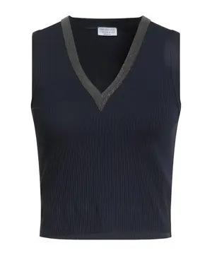 Brunello Cucinelli Sleeveless V-neck Embellished Top - Black