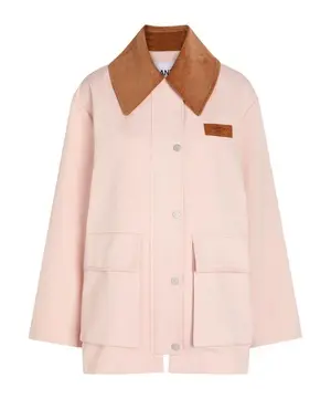 GANNI Corduroy-collar Twill Jacket - Nude