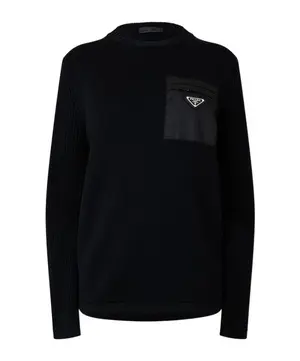 Prada Crewneck Wool Sweater With Patch Pocket