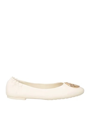Tory Burch Round-toe Genuine Leather Flat Shoes - White