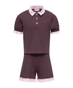 Moncler Ruffled Trim Polo Shirt And Shorts Set