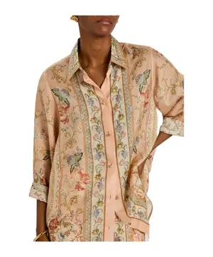 Zimmermann Printed Silk Shirt With Buttoned Cuffs And Curved Hem
