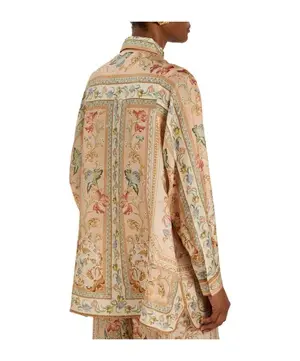 Zimmermann Printed Silk Shirt With Buttoned Cuffs And Curved Hem