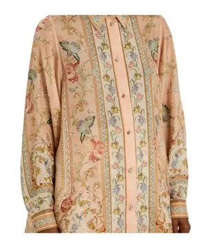 Zimmermann Printed Silk Shirt With Buttoned Cuffs And Curved Hem