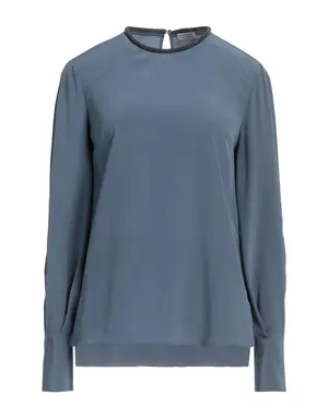 Brunello Cucinelli Solid Color Long Sleeve Top - Blue