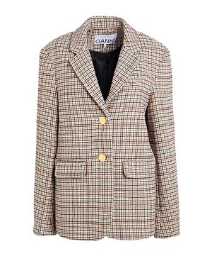 GANNI Single-breasted Blazer With Tartan Pattern - Nude