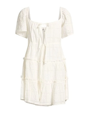 GANNI Broderie Anglaise Mini Dress With Lace-up Neckline - White
