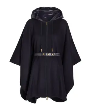 Moncler Hooded Belted Wool-blend Cape Coat - Black