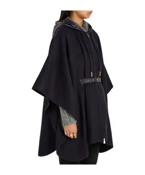 Moncler Hooded Belted Wool-blend Cape Coat - Black