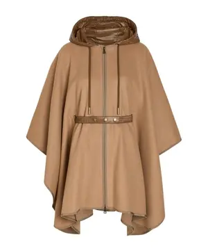 Moncler Moncler Hooded Belted Wool-Blend Cape Coat Brown