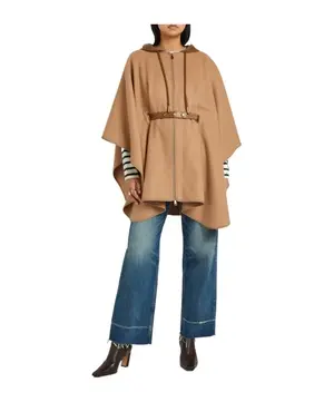 Moncler Hooded Belted Wool-blend Cape Coat - Brown
