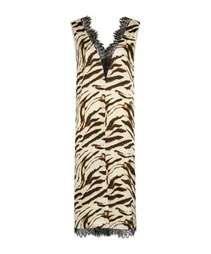 GANNI Printed Lace-trim Satin Midi Dress