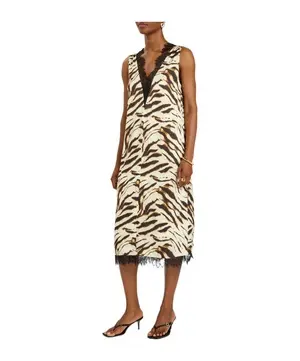 GANNI Printed Lace-trim Satin Midi Dress