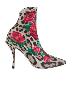 Dolce & Gabbana Pointed Toe Leopard Print Ankle Boots - Nude