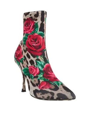 Dolce & Gabbana Pointed Toe Leopard Print Ankle Boots