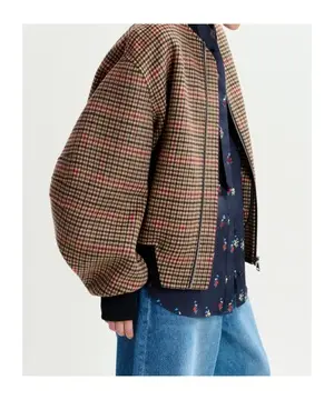 Essentiel Antwerp Checked Wool Bomber Jacket