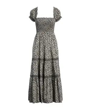 Tory Burch Floral Print Square Neck Midi Dress - Black