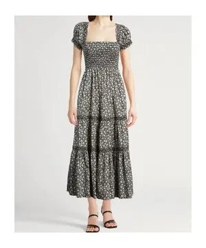 Tory Burch Floral Print Square Neck Midi Dress