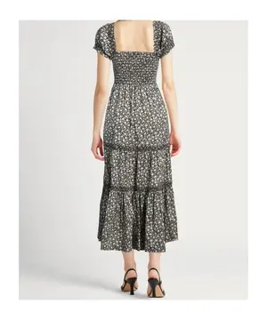 Tory Burch Floral Print Square Neck Midi Dress