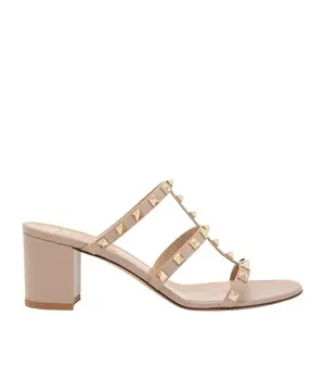 Valentino Garavani Rockstud Embellished Leather Mules - Nude