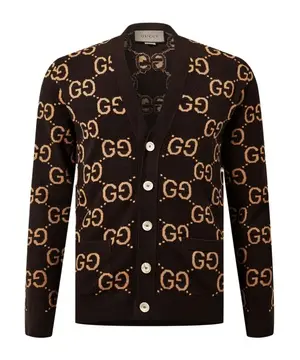 Gucci Lettering Jacquard V-neck Cardigan