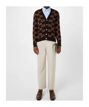 Gucci Lettering Jacquard V-neck Cardigan
